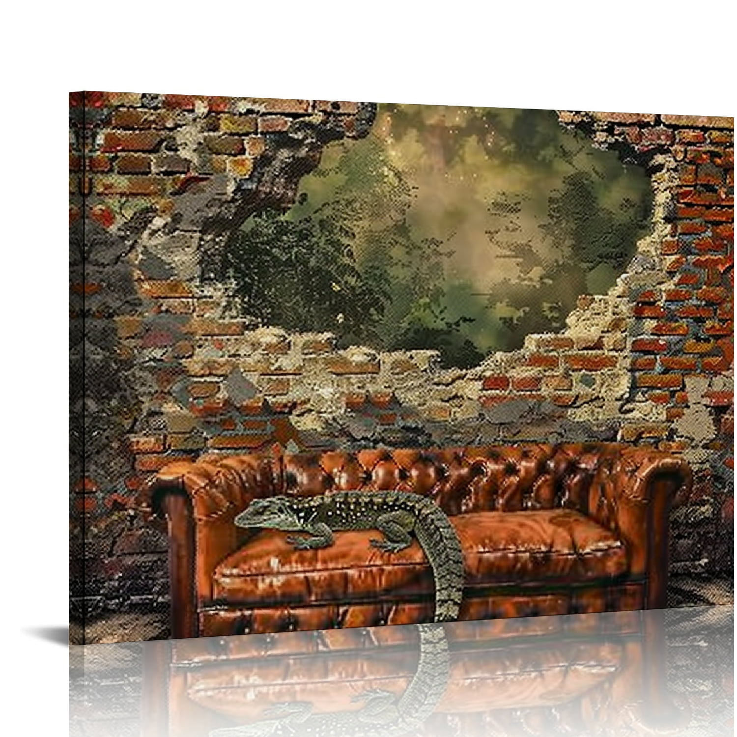 FCXZI Lizard Brick Wall Magical Realism Canvas Wall Art Print Home ...