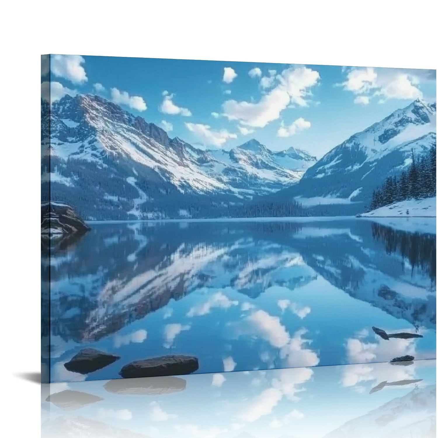 FCXZI Mountain Lake Snow Reflection Wall Art Decor Canvas - Ready To ...