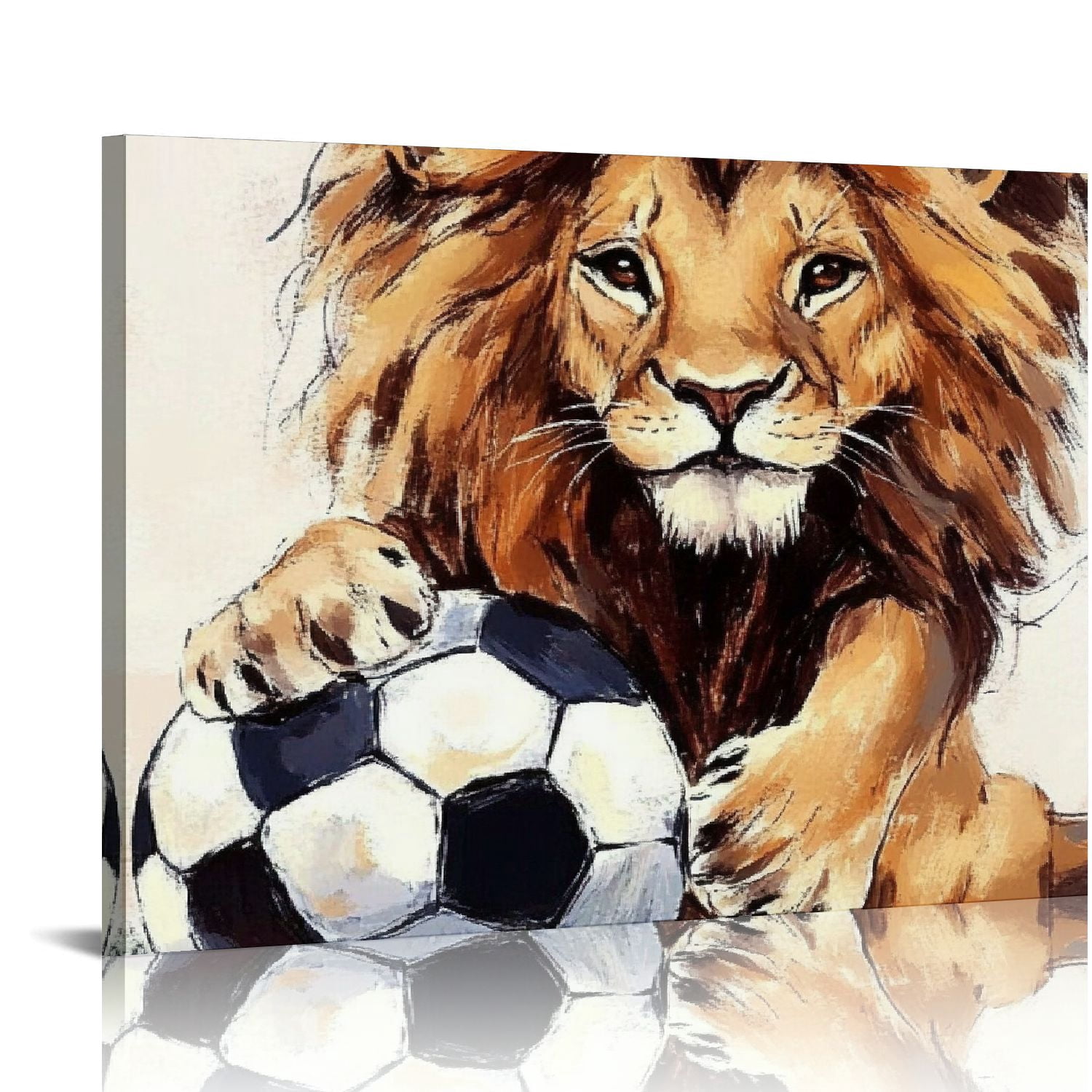 FCXZI Nursery Lion Canvas Wall Art, Baby Lion and Football Painting ...