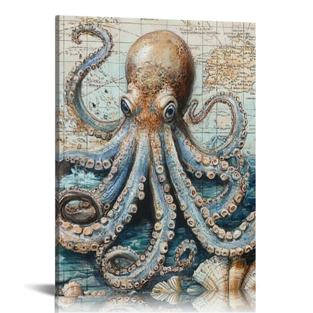 FCXZI Octopus Sea Shells Map Canvas Print Wall Art Home Decor 16x20in ...