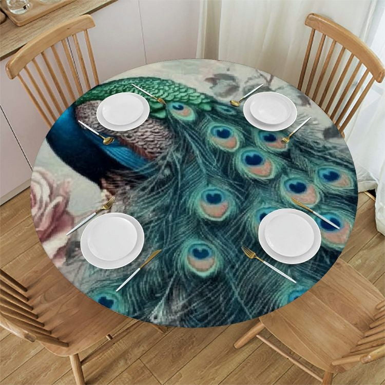FCXZI Peacock Feathers Round Tablecloth 100% Polyester Waterproof Stain ...
