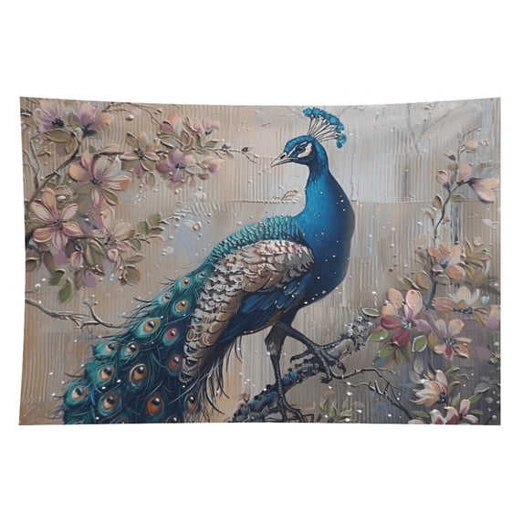 FCXZI Peacock On Flower Branch Tapestry, Polyester Print Wall Hanging ...
