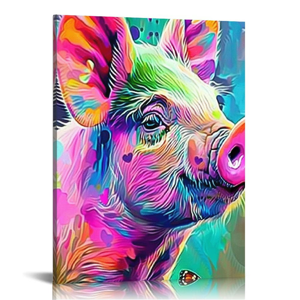 FCXZI Pig Wall Decor Butterfly Pigs Pictures Colorful Pig Canvas Indoor ...
