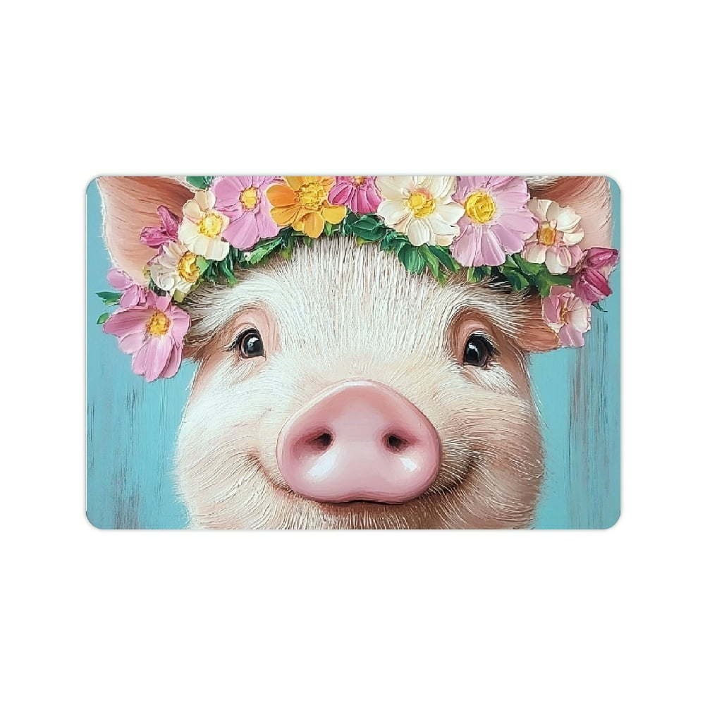 FCXZI Pig With Flower Crown Bath Mat Fast Absorption Eco-Friendly ...