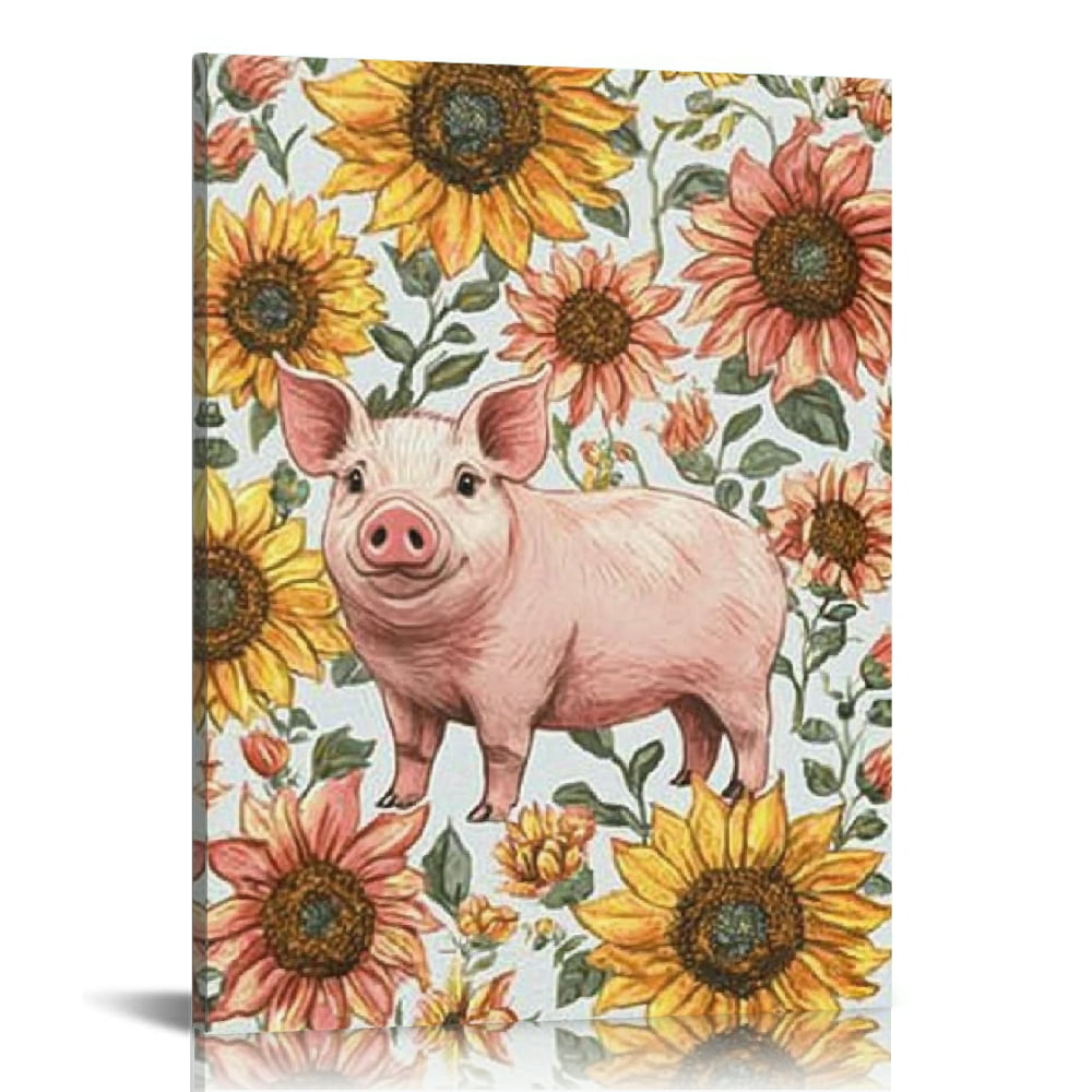 FCXZI Pigs Sunflowers Pattern Wall Decor Canvas Art Ready to Hang ...