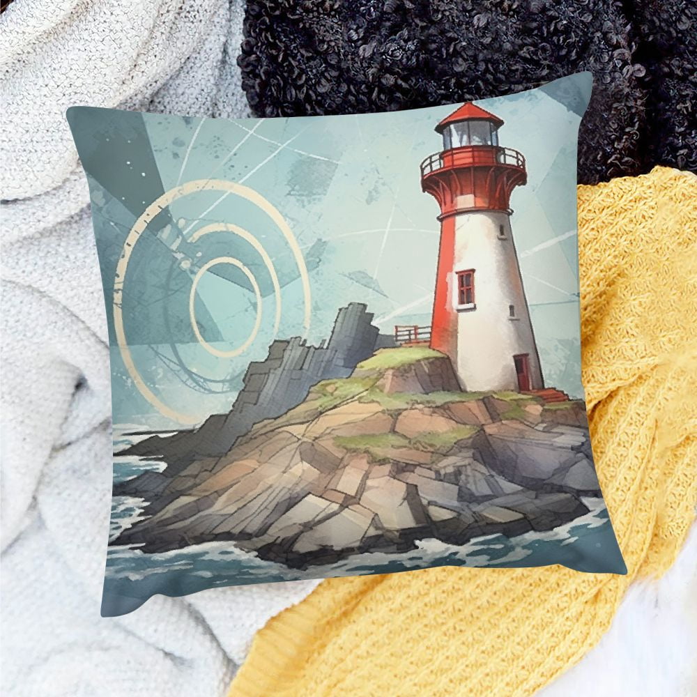 FCXZI Pillows Cushion Case Decor Lighthouse Rocky Shore Compass Theme ...