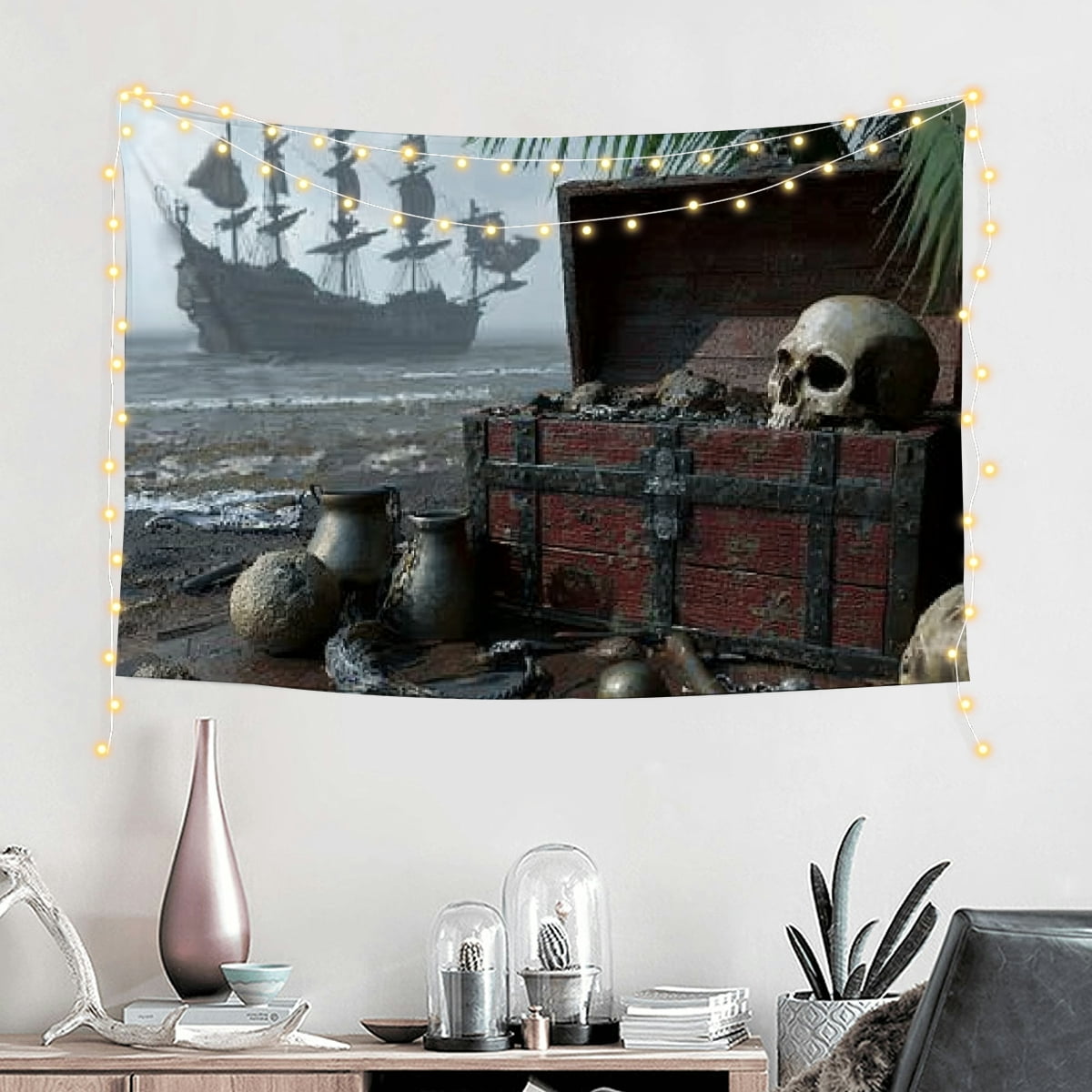 FCXZI Pirate Theme Backdrop Pirate Ship Treasure Chest Map Gun Skull ...