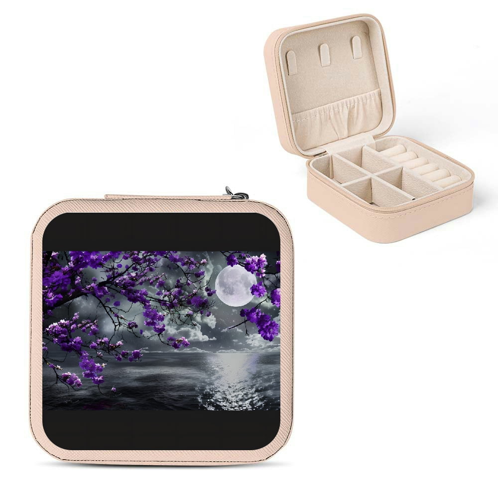 FCXZI Purple Flowers Full Moon Small Jewelry Box for Women Necklace ...