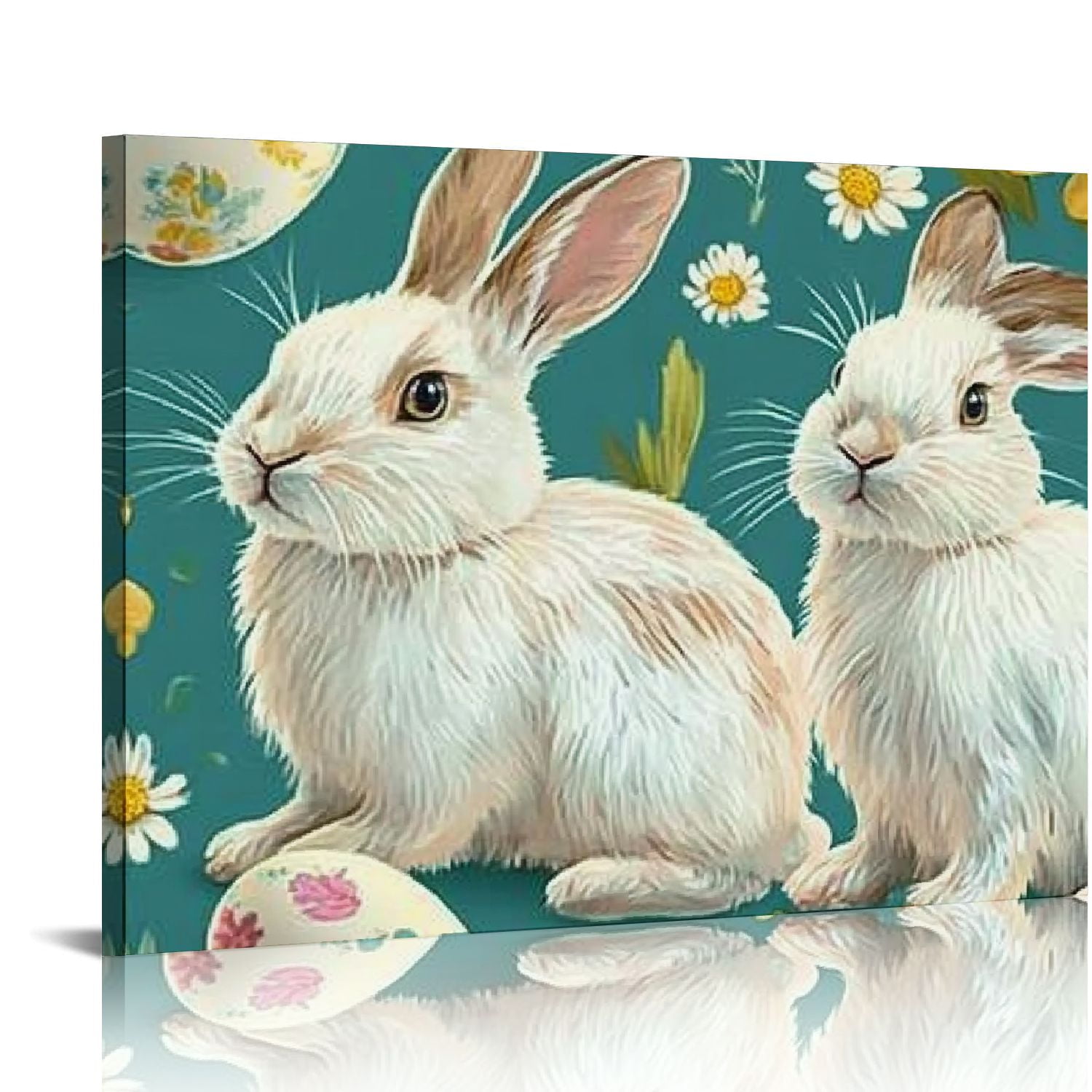 FCXZI Rabbit Easter Eggs Wildflowers Canvas Print Painting Watercolor ...