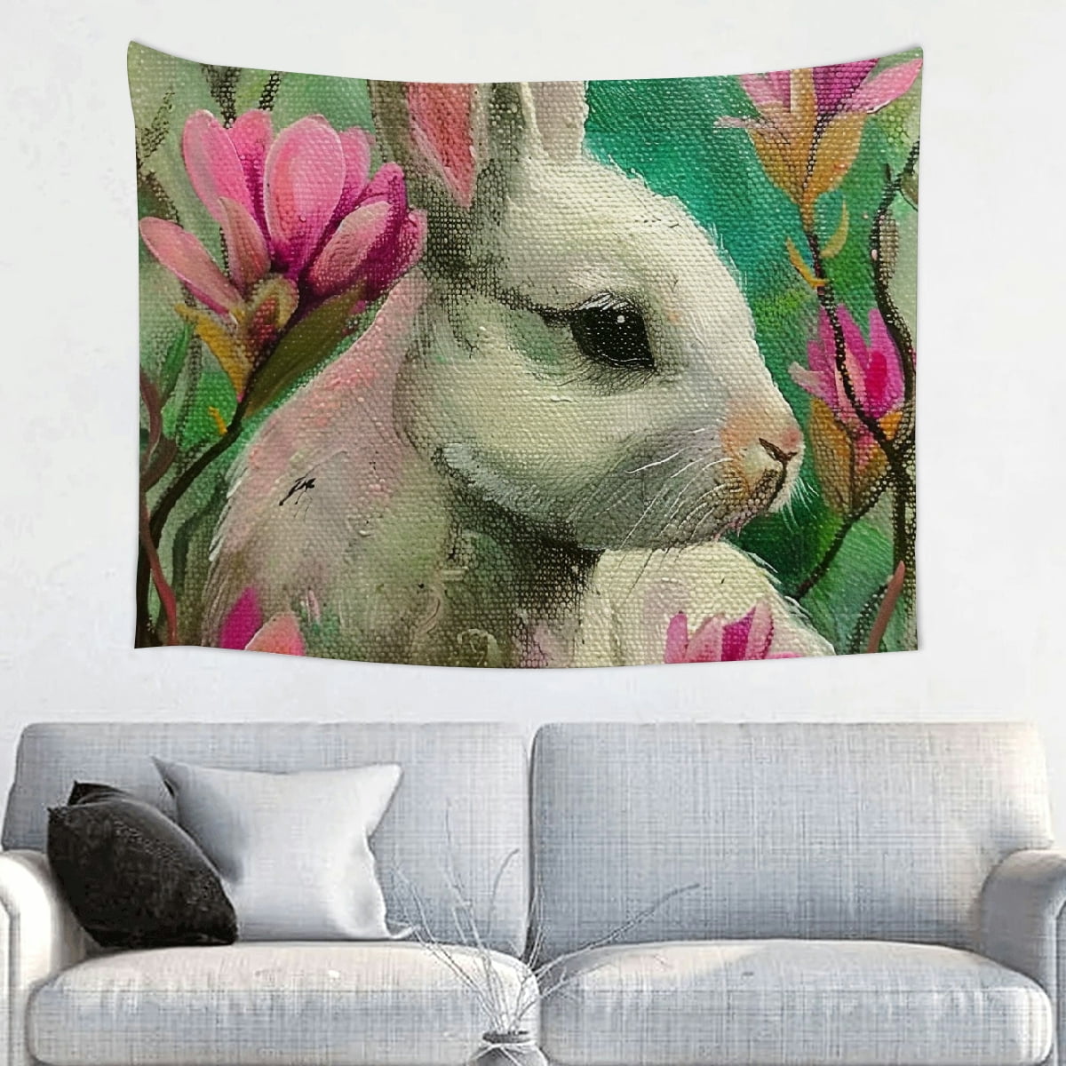FCXZI Rabbit Flowers Wall Hanging Tapestry for Dorm Bedroom Living Room ...