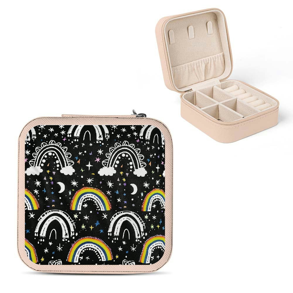 FCXZI Rainbow Pattern Stars Moon Jewelry Box for Women - Compact Travel ...
