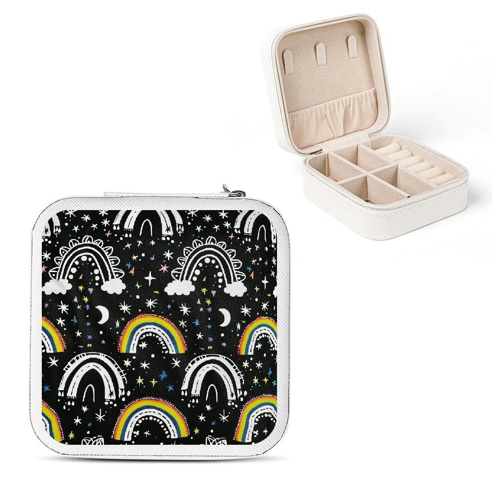 FCXZI Rainbow Pattern Stars Moon Jewelry Box for Women - Compact Travel ...