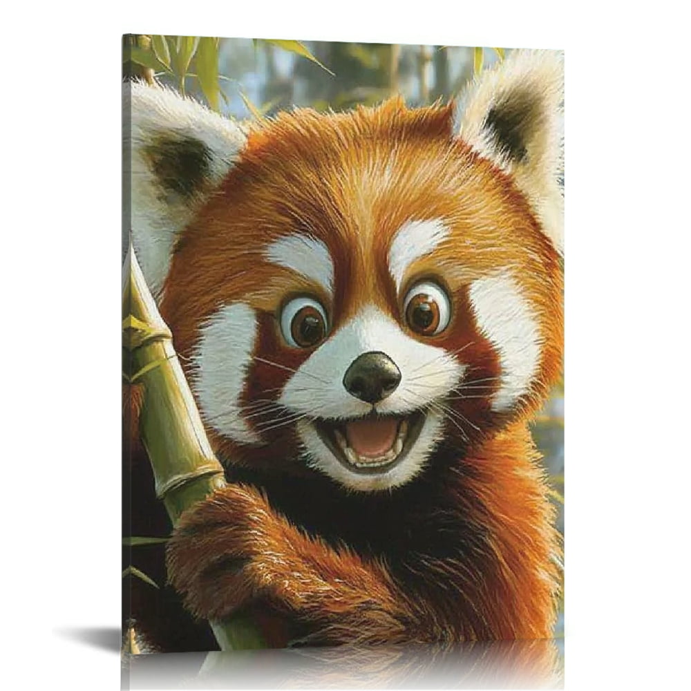 FCXZI Red Panda Bamboo Tree Smiling Canvas Art Wall Decor 12x16 16x20in ...