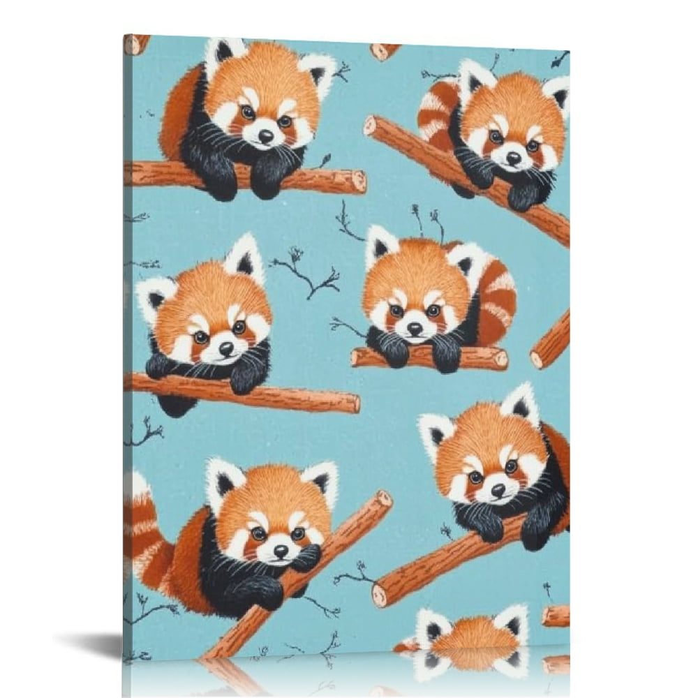FCXZI Red Pandas Sticks Blue Background Canvas Art Print 12x16 16x20in ...