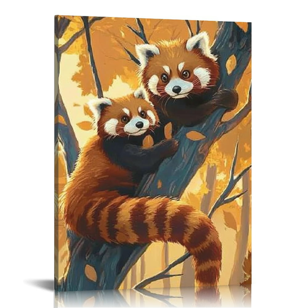 FCXZI Red Pandas Tree Branch Forest Canvas Wall Art Home Decor 12x16in ...