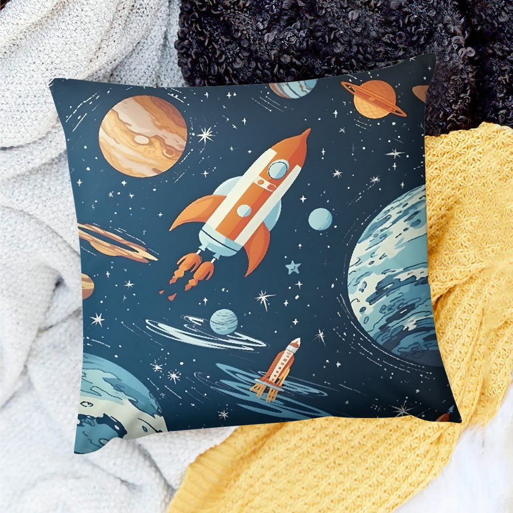 FCXZI Rocket Ship Stars 100% Linen Pillow Covers Decoration for Home ...
