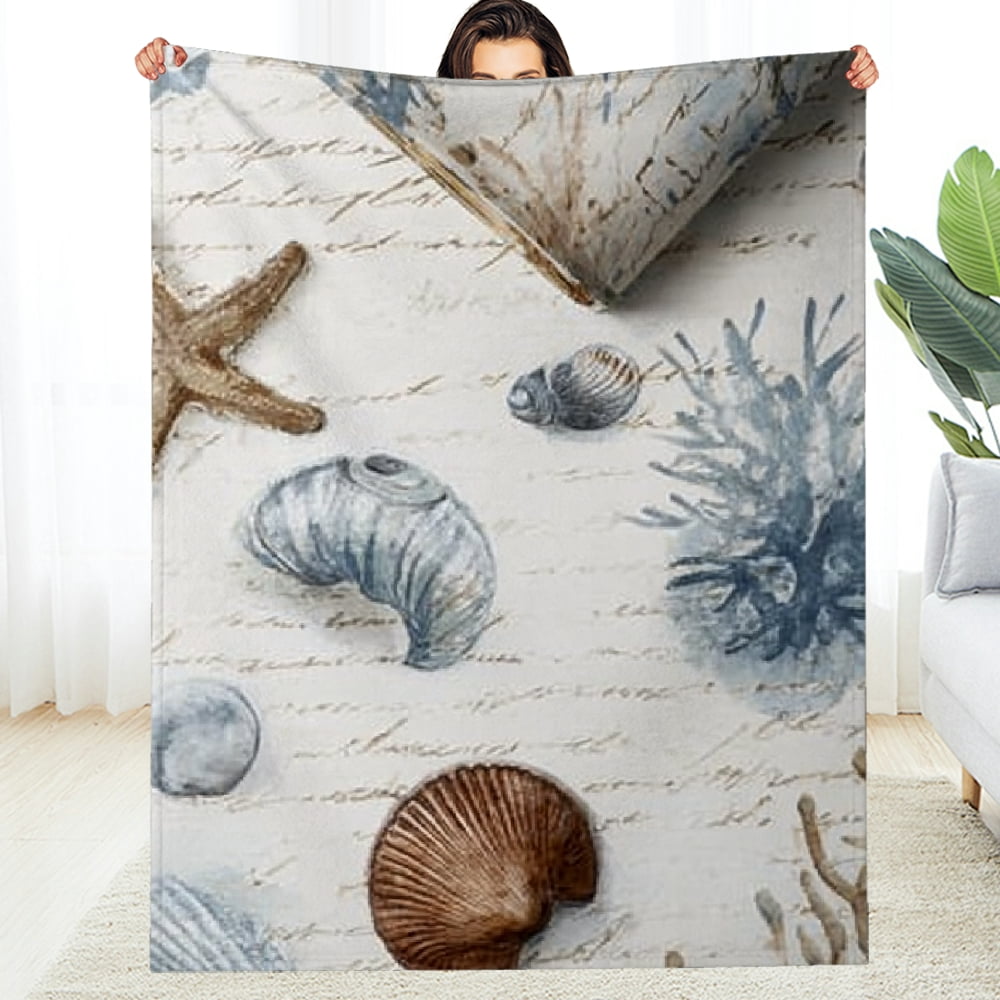 FCXZI Sea Shells Starfish Fuzzy Fluffy Soft Cozy Blanket, Reversible ...