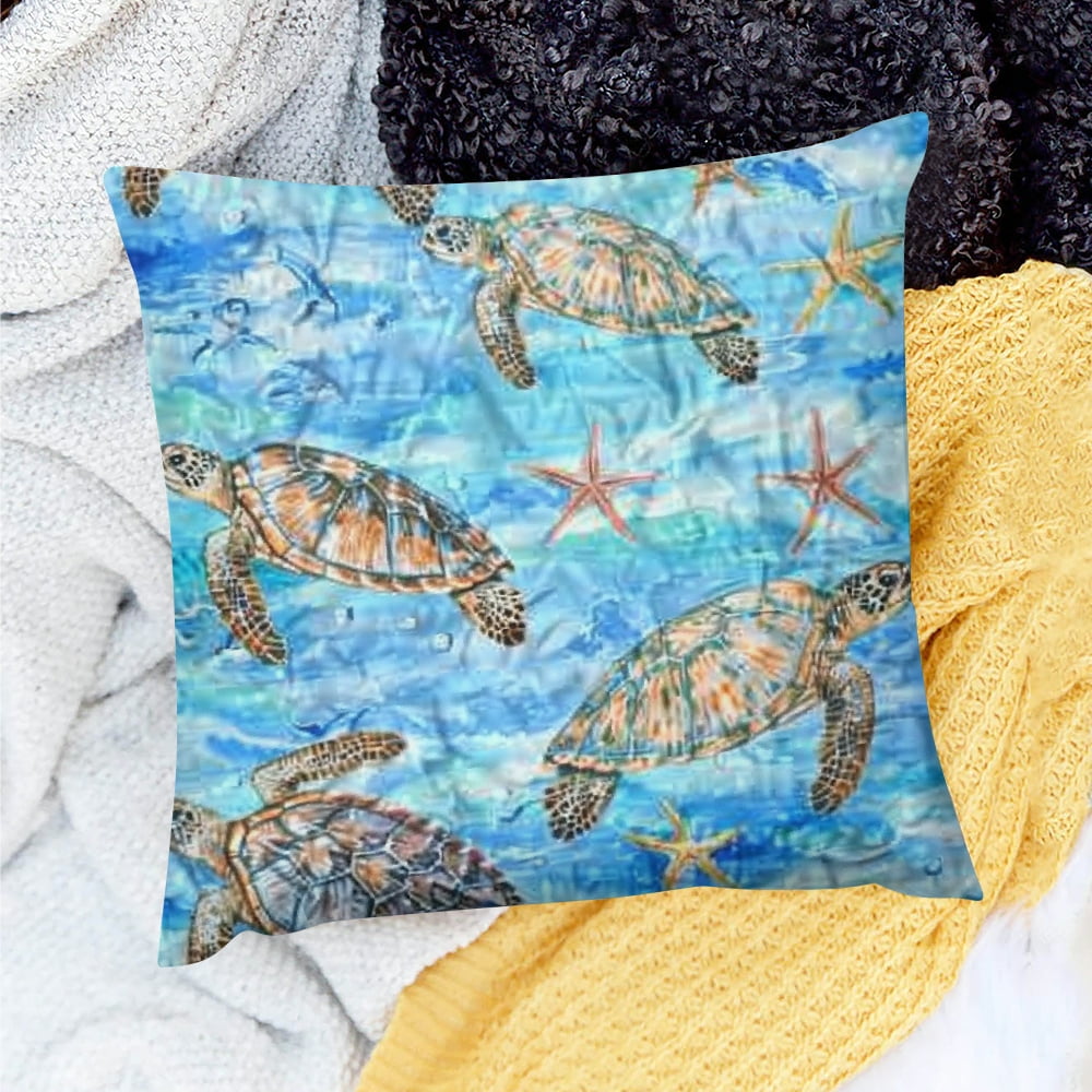 FCXZI Sea Turtles Starfish Blue Sky Pillow Case for Sofa Couch 24x24in ...