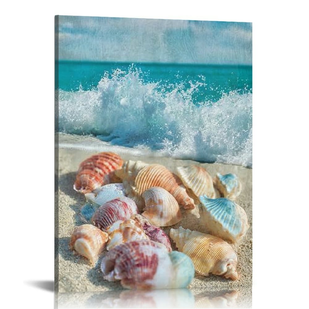 FCXZI Seashells Beach Wave Art Modern Canvas Prints Wall Decor 12x16in ...