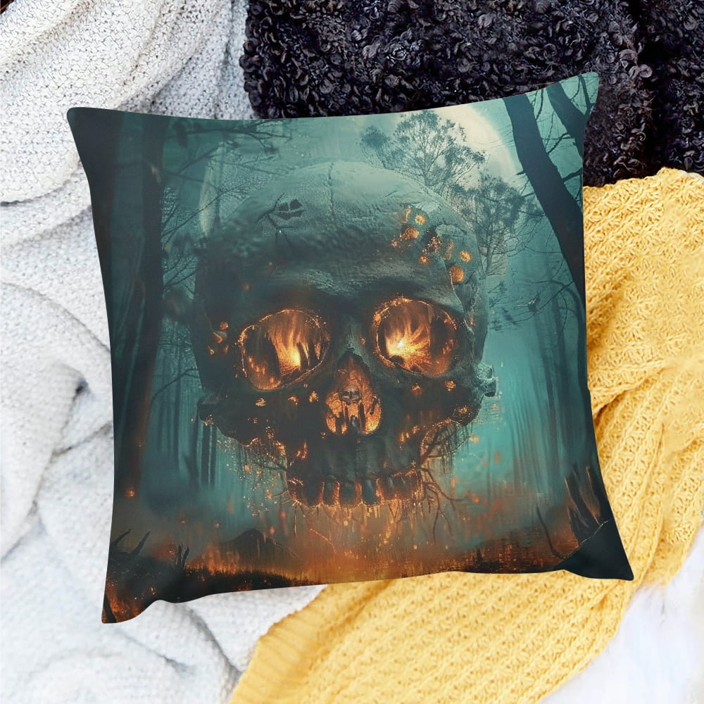 FCXZI Skull Forest Glowing Eyes 100% Linen Pillow Covers Decor for Home ...