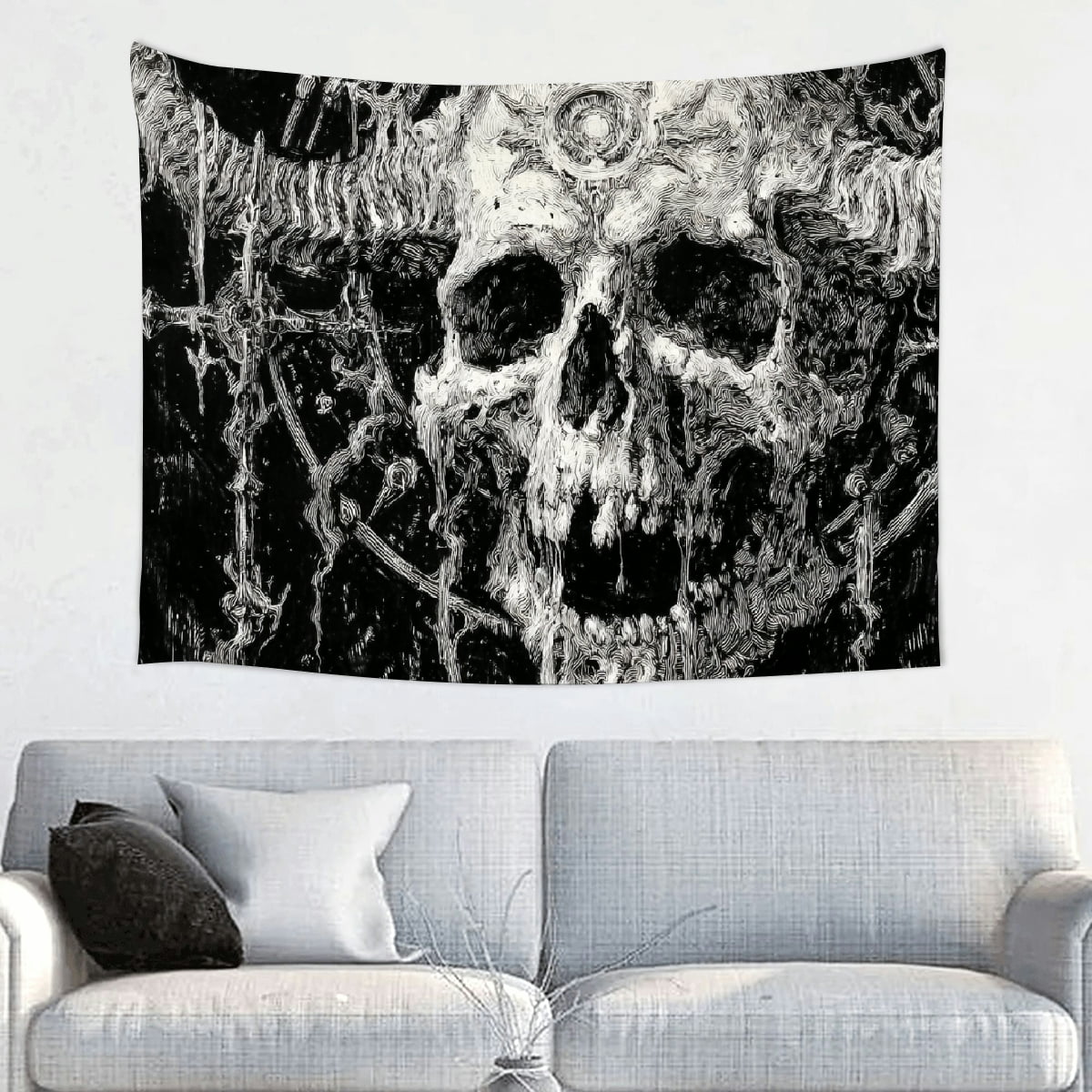 FCXZI Skull Tapestry, Gothic Horror Moon Skeleton Mystic Dark ...