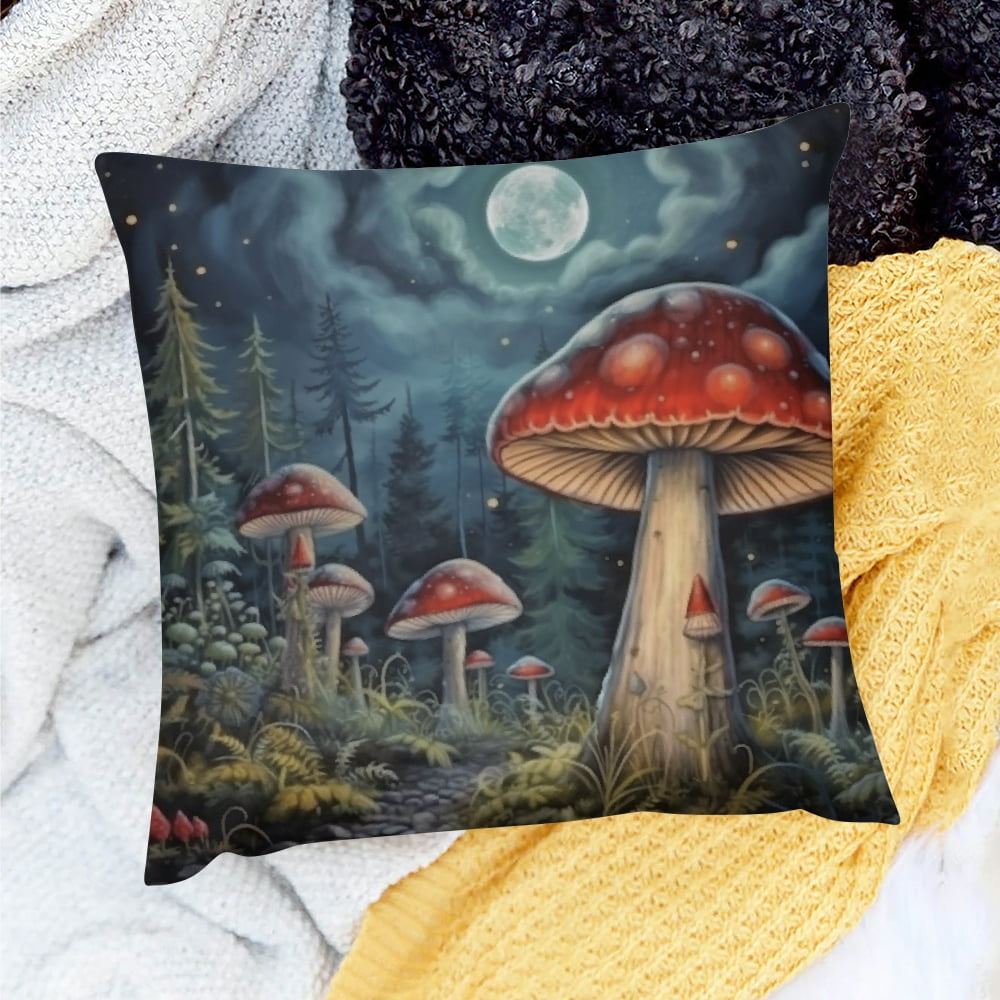 FCXZI Square Cushion Cover Mushrooms Forest Full Moon Pillow Case ...