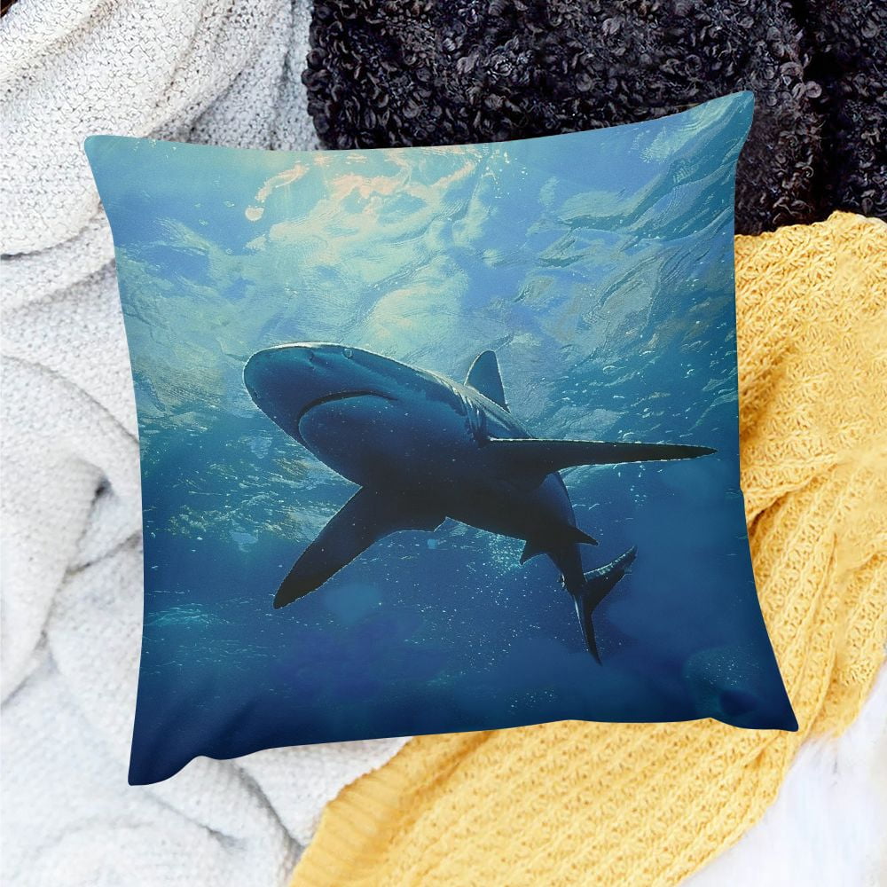 FCXZI Square Cushion Cover Shark Fish Underwater 100% Linen Pillow ...