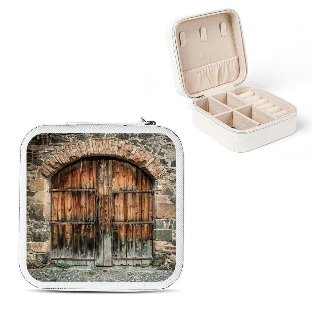 FCXZI Stone Arch Brick Wall Wooden Door Jewelry Box for Travel White ...