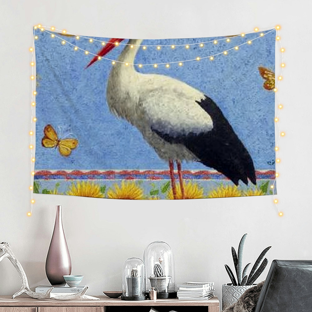 FCXZI Stork Sunflowers Naive Art Tapestry Wall Hanging for Home Decor ...