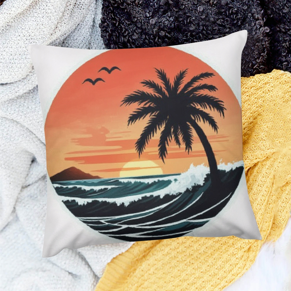FCXZI Sunset Palm-Trees Waves Linen Pillowcase for Home Sofa Couch ...