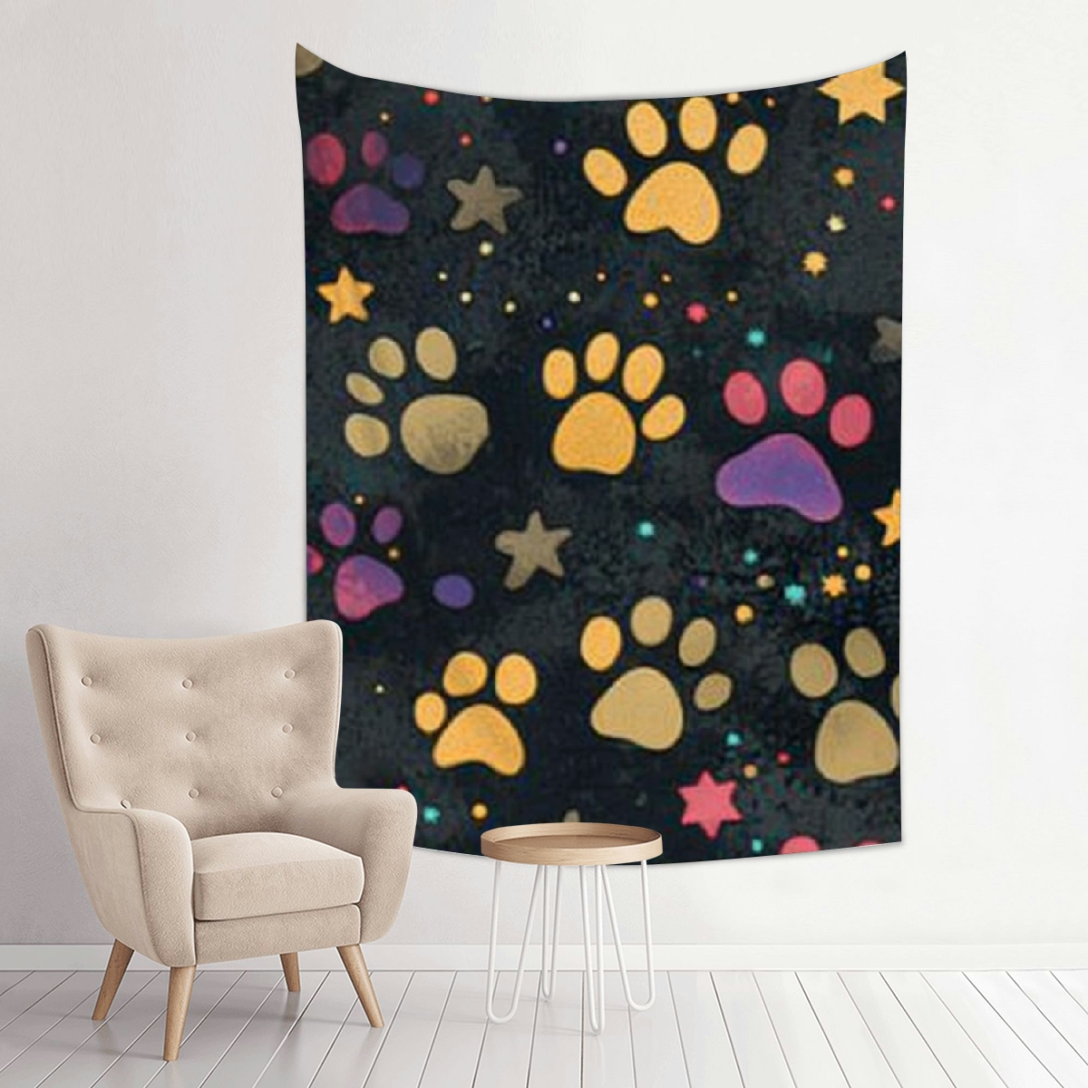 FCXZI Tapestry Wall Hanging Paw Prints Stars Circles Decorative Art 30 ...