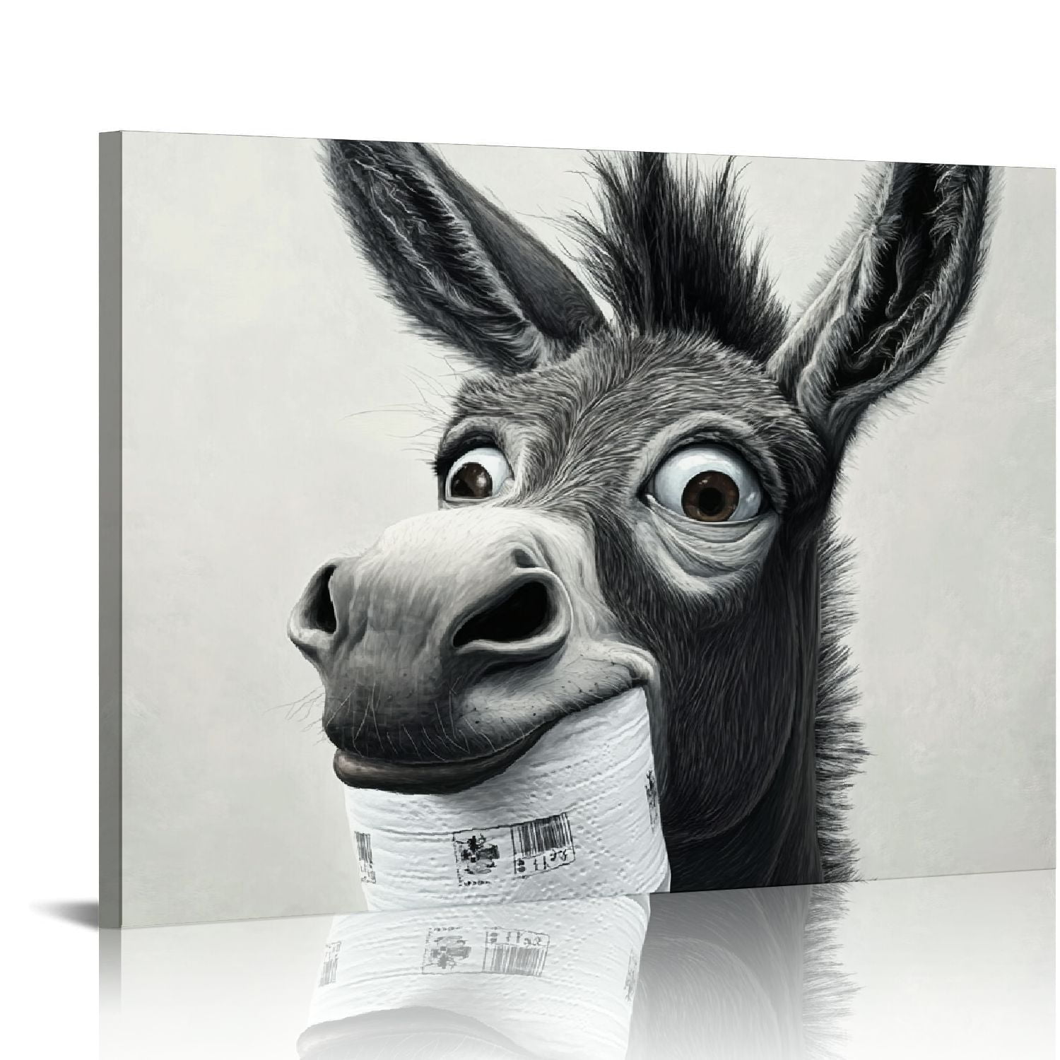 FCXZI Toilet Paper On Head Funny Donkey Canvas Bathroom Wall Decor ...