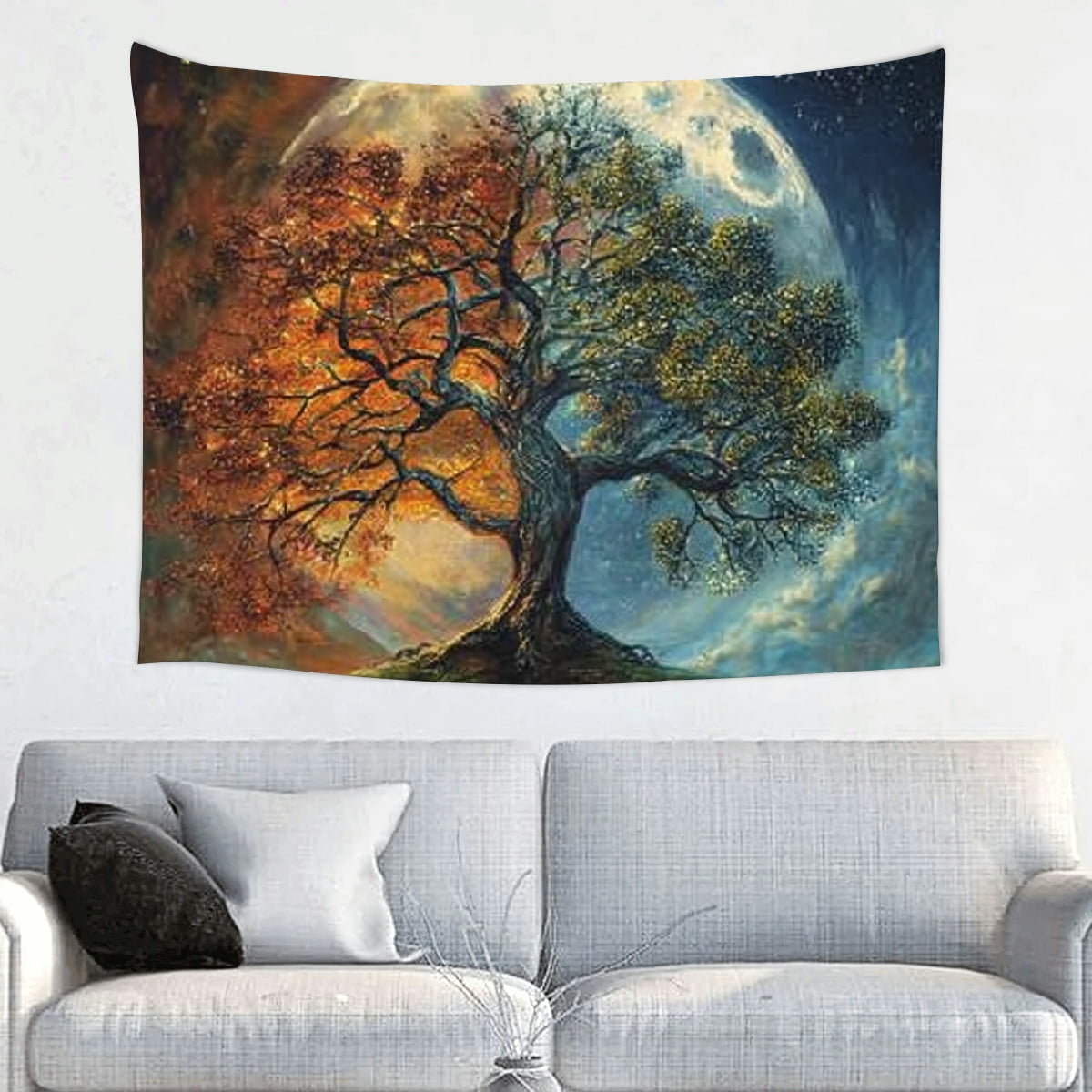 FCXZI Tree Full Moon Starry Sky Tapestry 100% Polyester Wall Hanging 40 ...