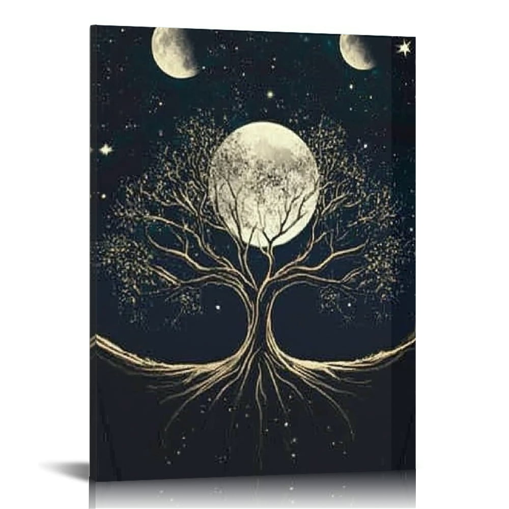 FCXZI Tree Of Life Moon Phases Stars Canvas Print Wall Art 16x20in ...