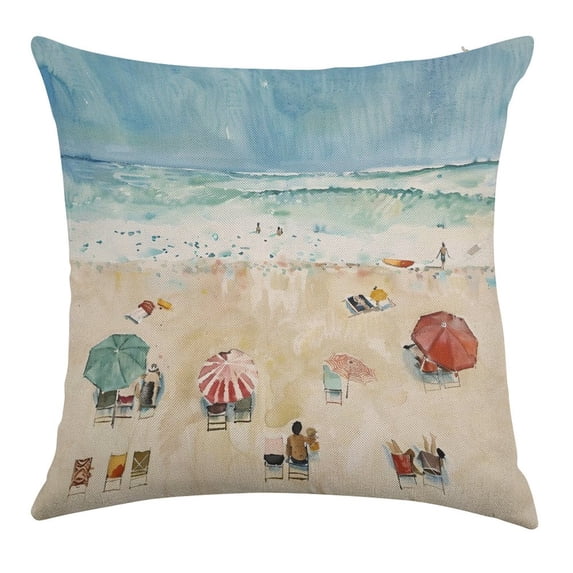 FCXZI Watercolor Beach Umbrellas Decorative Pillow, Waterproof Linen ...