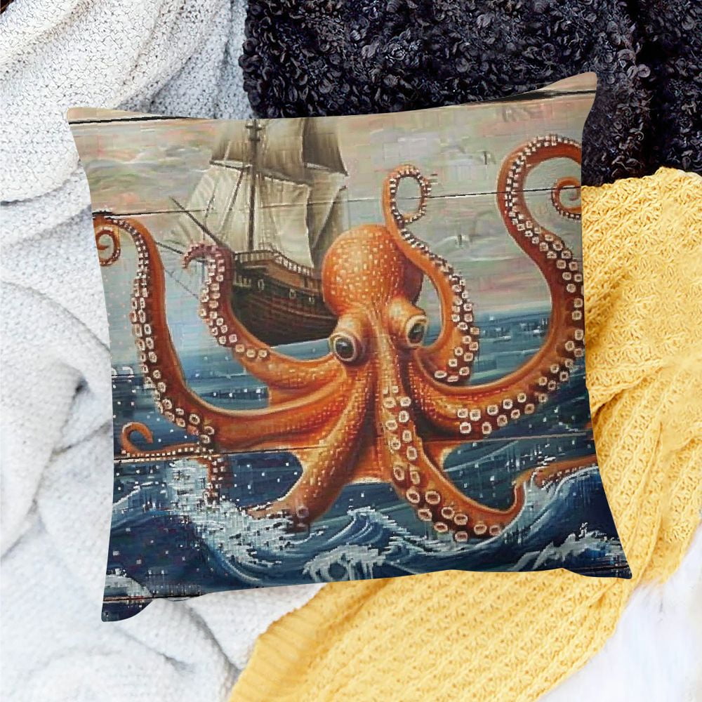 FCXZI Watercolor Sea Waves Sailing Ship Cushion Cover Antique Rudder ...