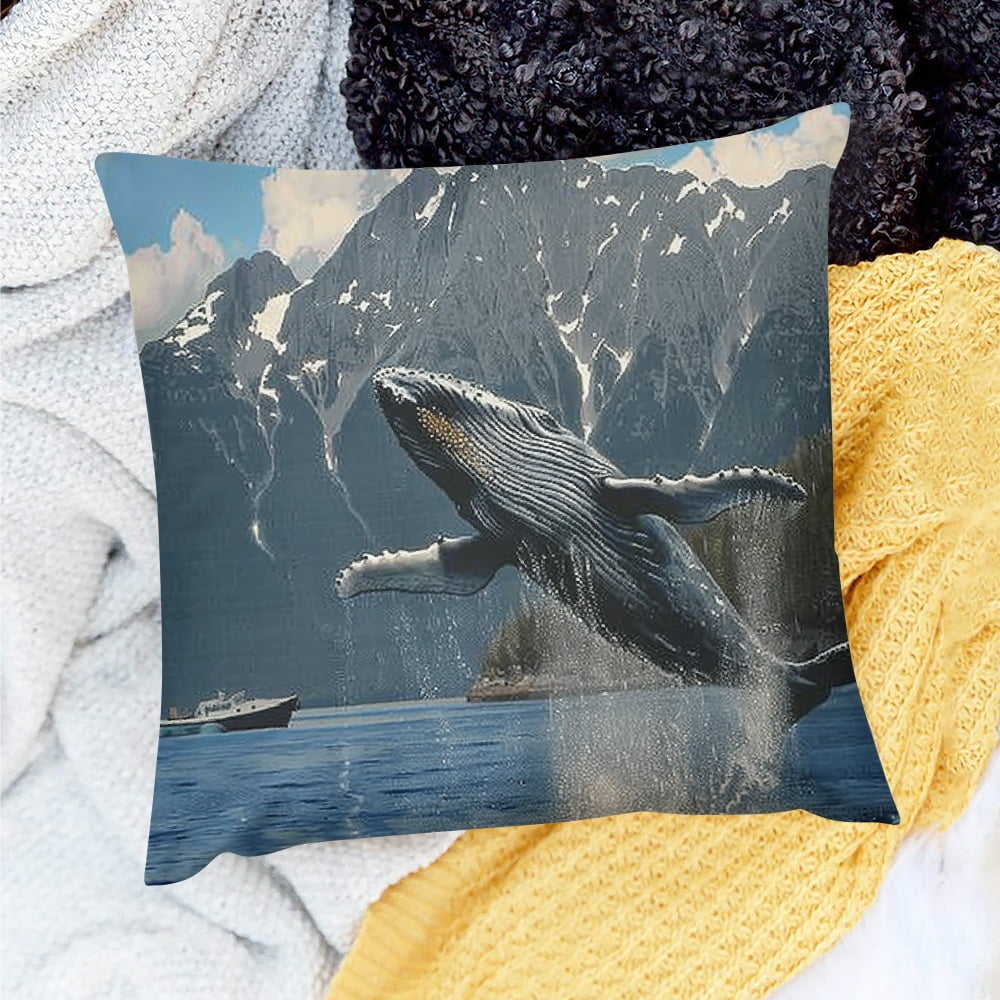 FCXZI Whale Mountains Boat Pillowcase 100% Linen Home Sofa Couch ...