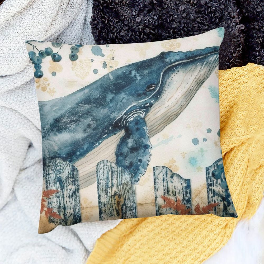 FCXZI Whale Theme Square Cushion Cover for Home Sofa Couch, 100% Linen ...