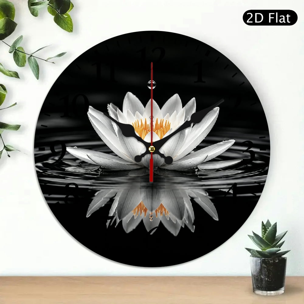 FCXZI White Lotus Water Theme Wooden Wall Clock 10 Inch Silent Sweep ...