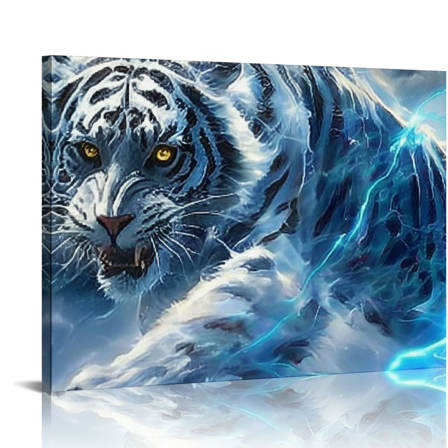 FCXZI White Tiger Large Wall Art Snow Mountain Wild Animal Pictures Lightning Tiger Wall Decor ...