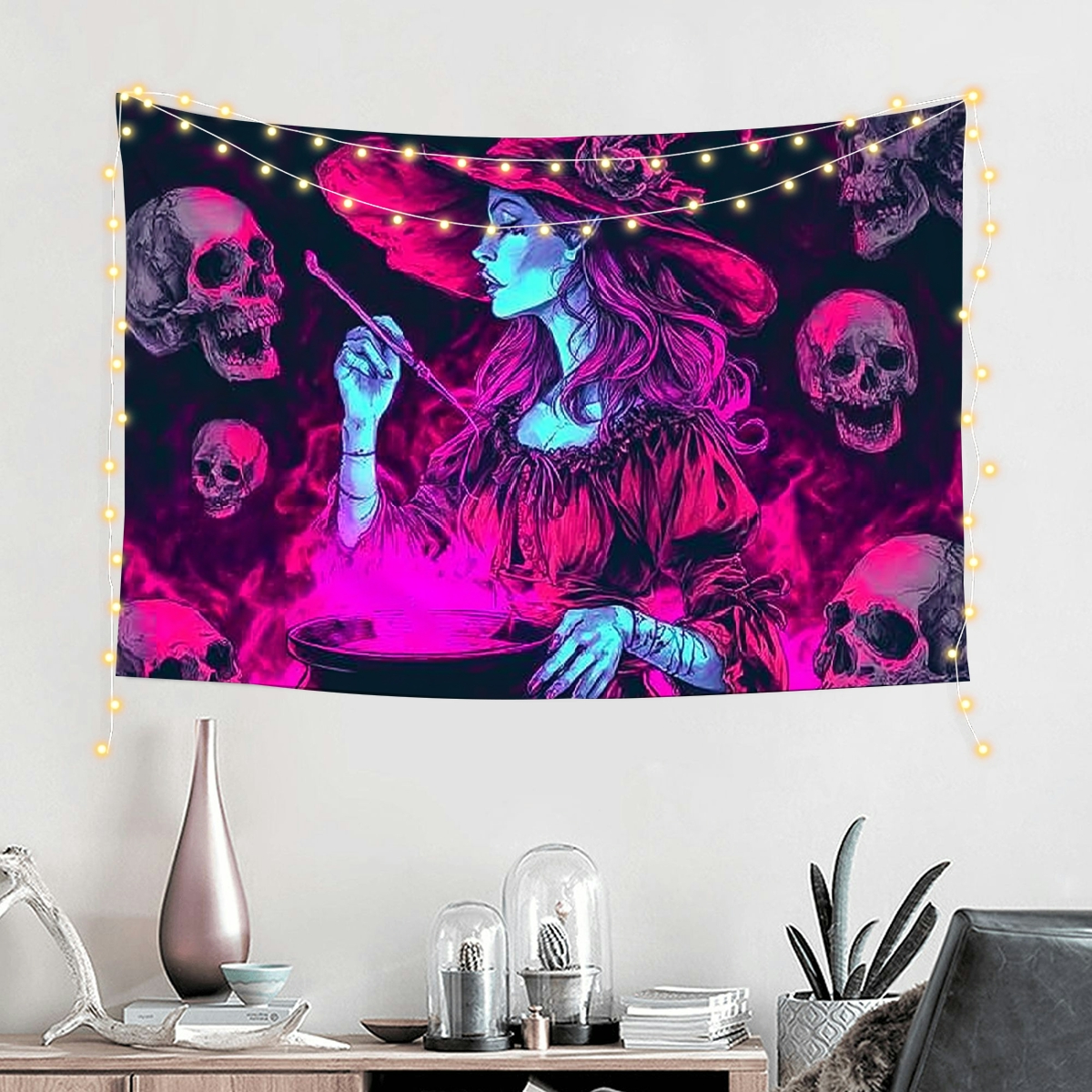 FCXZI Witch Blacklight Halloween Tapestry Horror Moon Night Scary ...