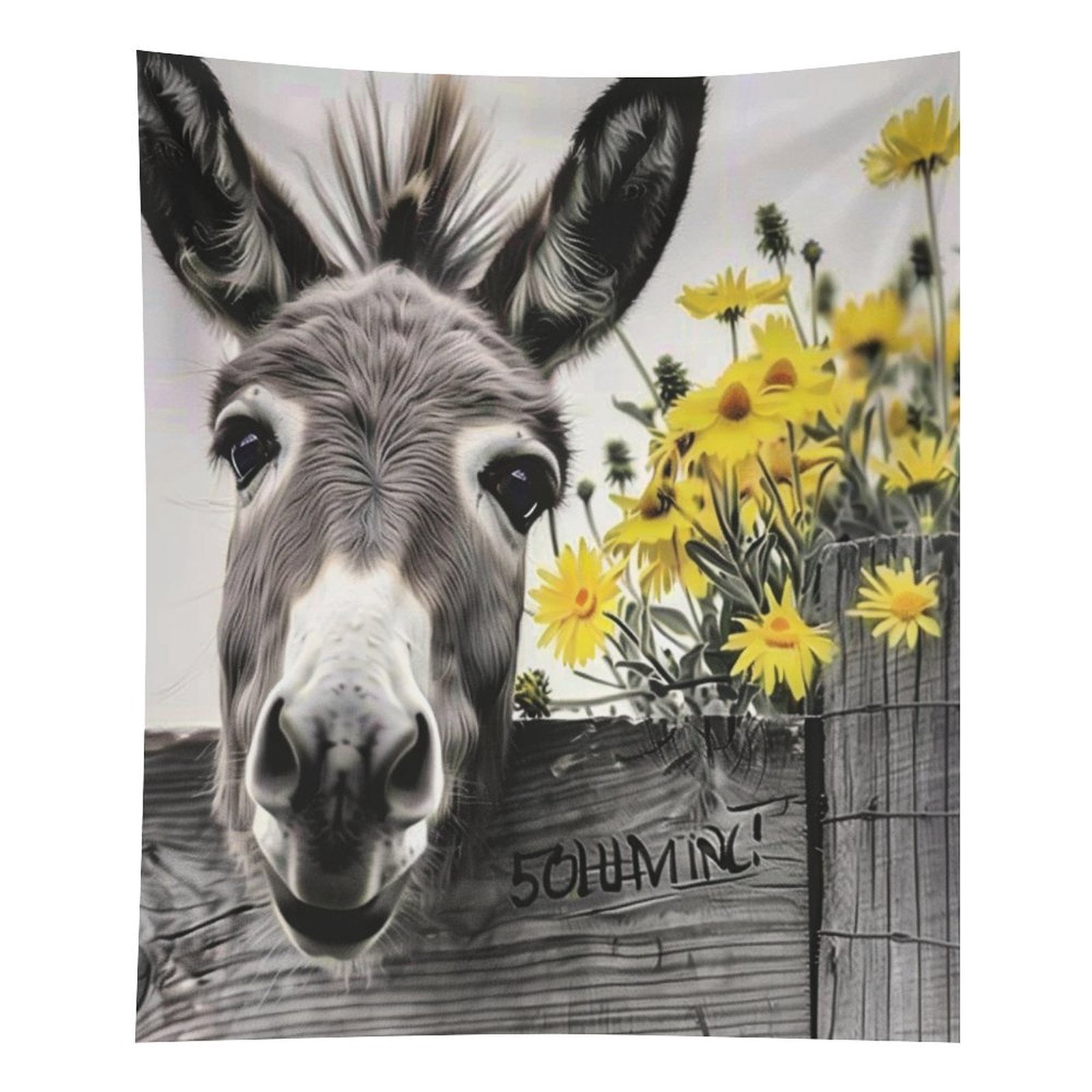FCXZI Yellow Flower Fence Donkey Tapestry in Green Fields, Polyester ...