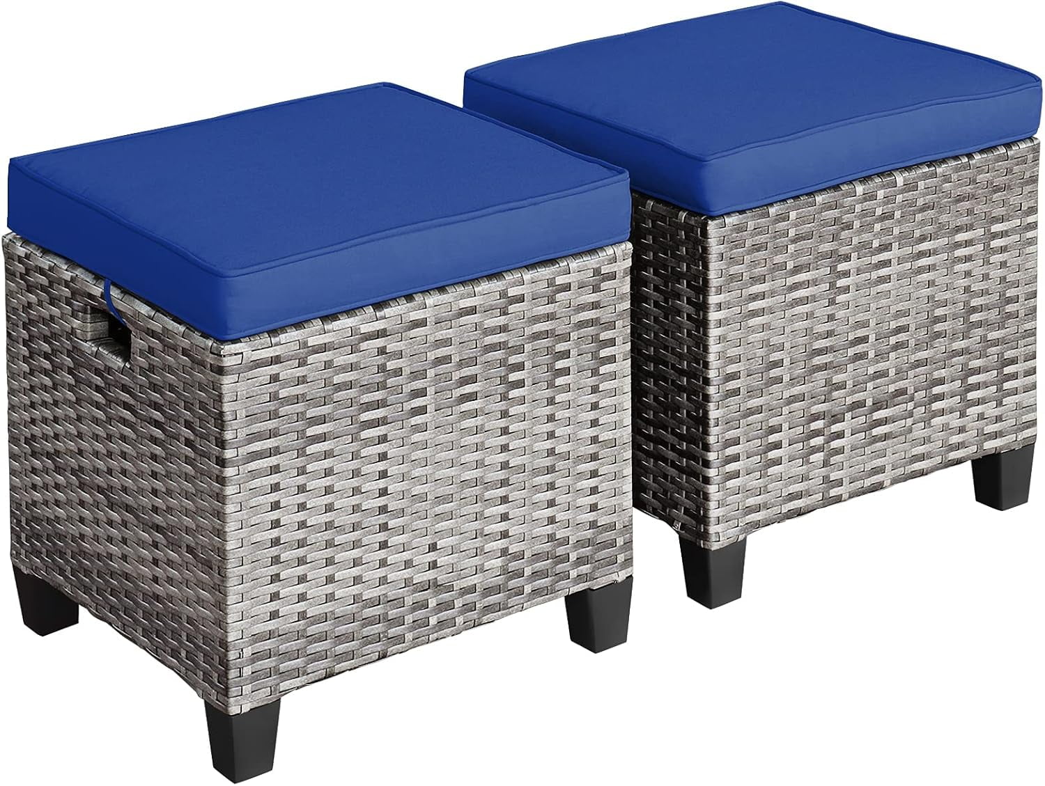 FCYNMF 2 Pieces Outdoor Rattan Ottoman Set, All-Weather Wicker ...