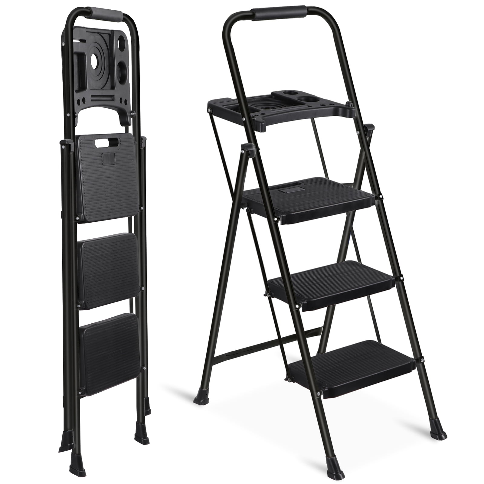 FCYNMF 3 Step Ladder Folding Step Stool for Adults – Wide Anti-Slip ...