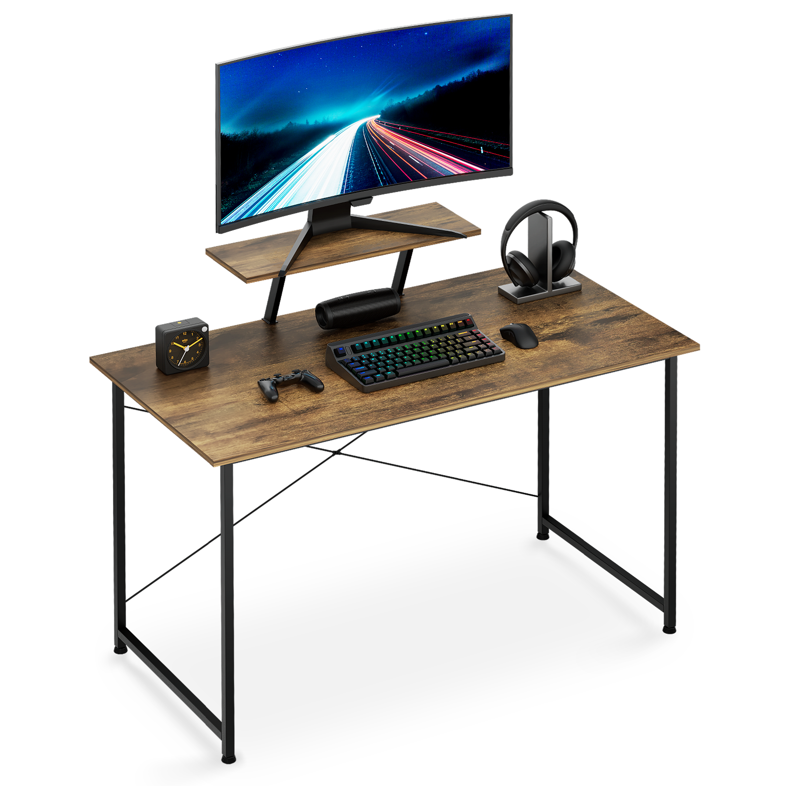 FCYNMF 47" Computer Desk with Monitor Stand, X-Brace Office Workstation ...