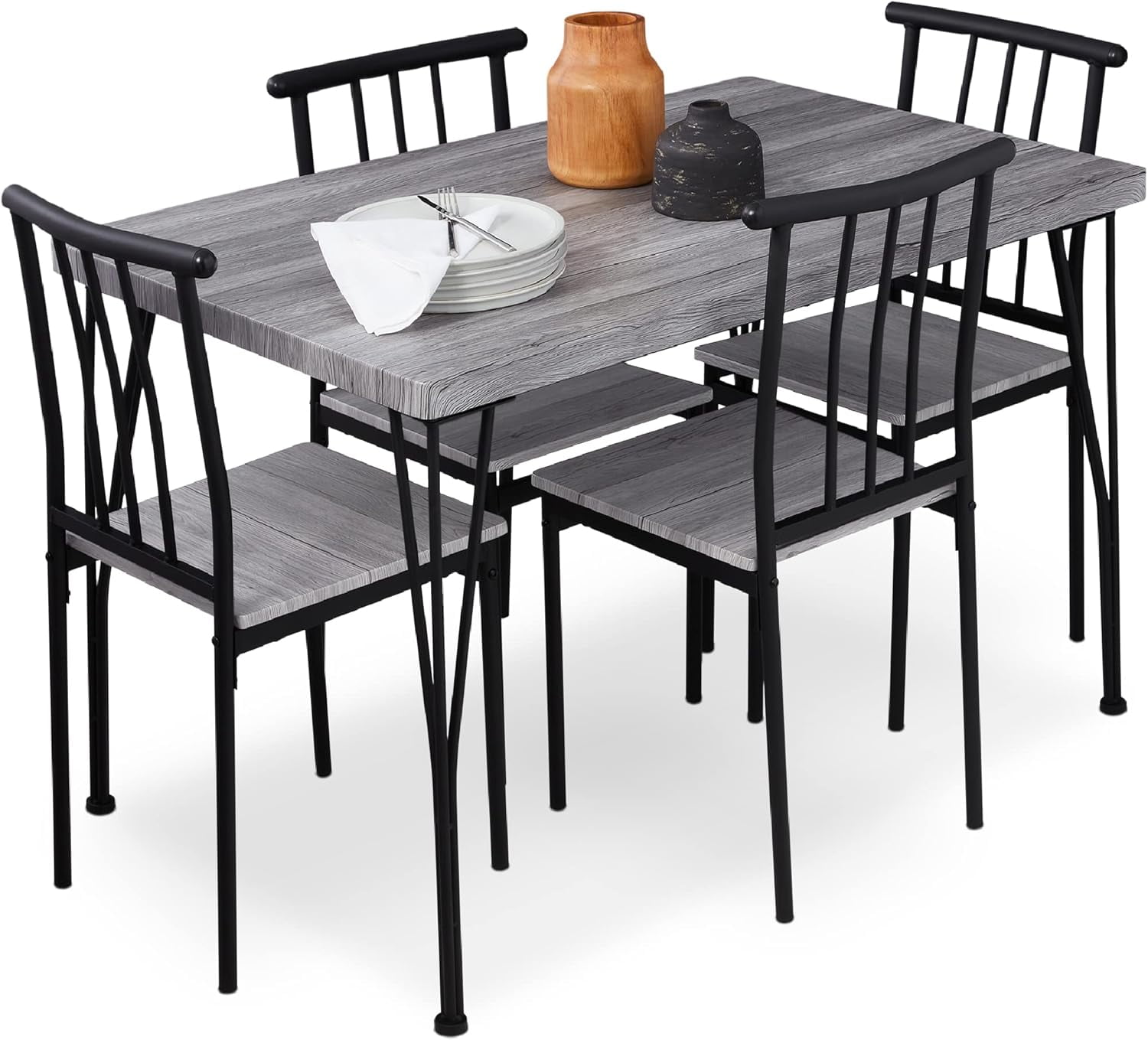 FCYNMF 5-Piece Metal and Wood Indoor Modern Rectangular Dining Table ...