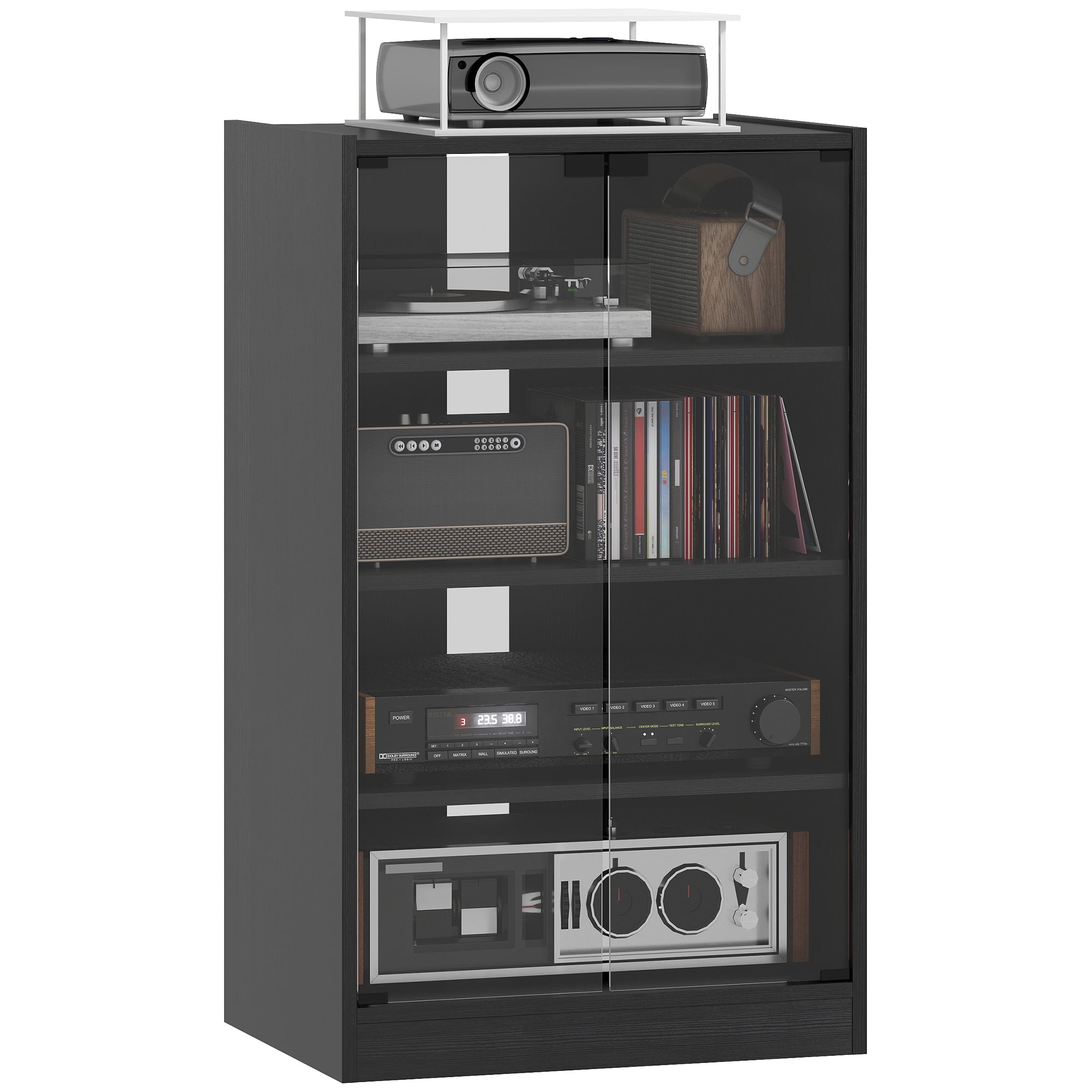 FCYNMF 5-Tier Media Stand Cabinet with 3-Level Adjustable Shelves and ...