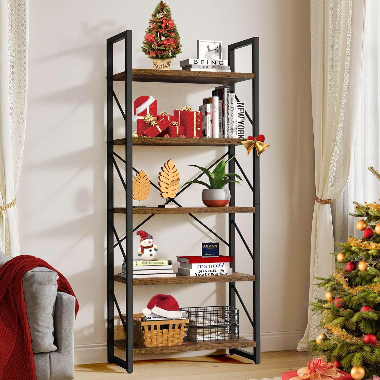 FCYNMF 5 Tiers Bookshelf, Artsy Modern Bookcase, Storage Rack Shelves ...