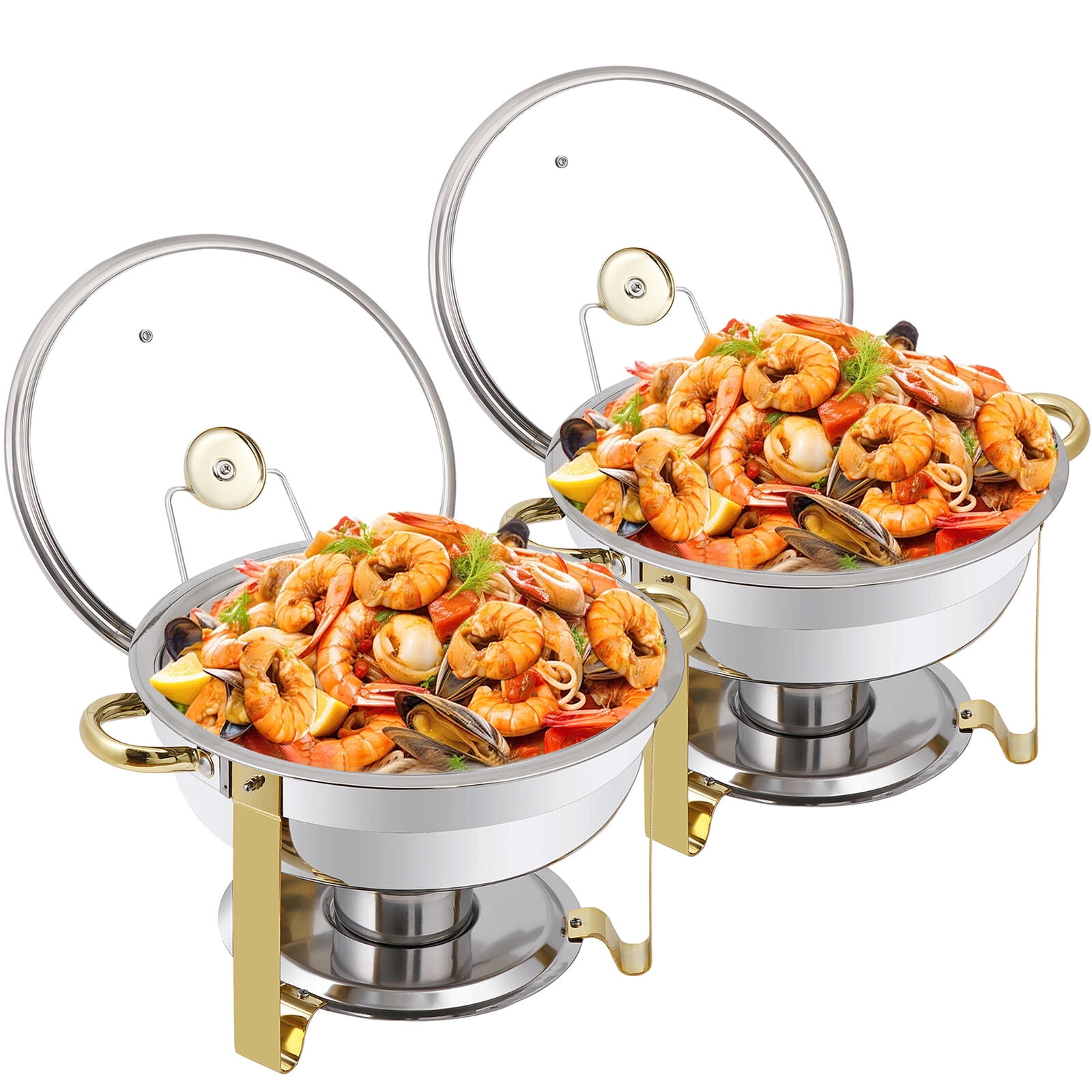 FCYNMF 5QT 2 Packs Chafing Dish Buffet Set Gold Accent, Round Stainless ...