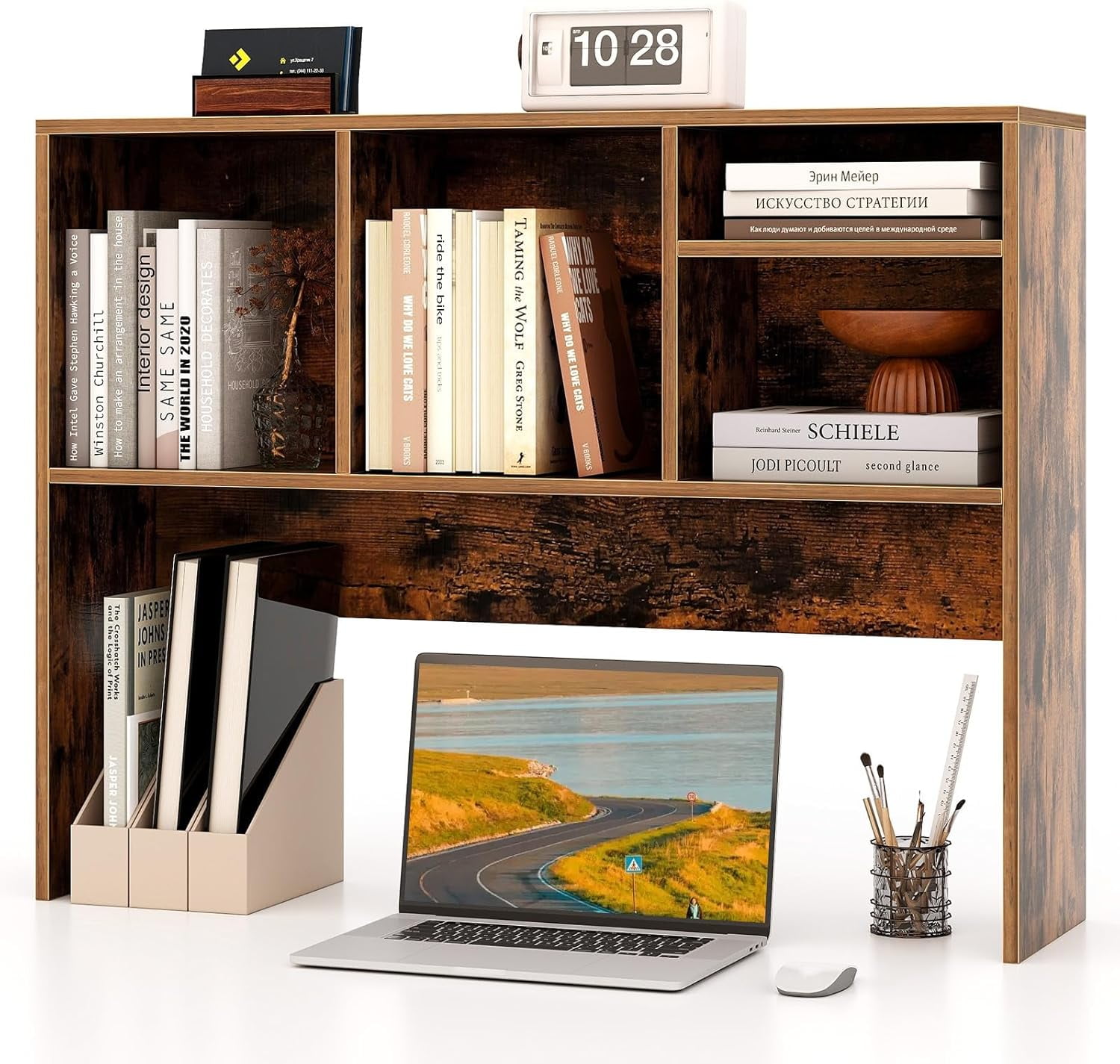 FCYNMF Desktop Bookshelf – 4 Tier Countertop Storage Hutch for Computer ...